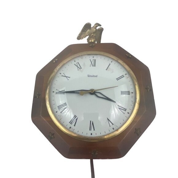 United | Accents | Vintage United Clock Co Wall Clock With Eagle Stars ...